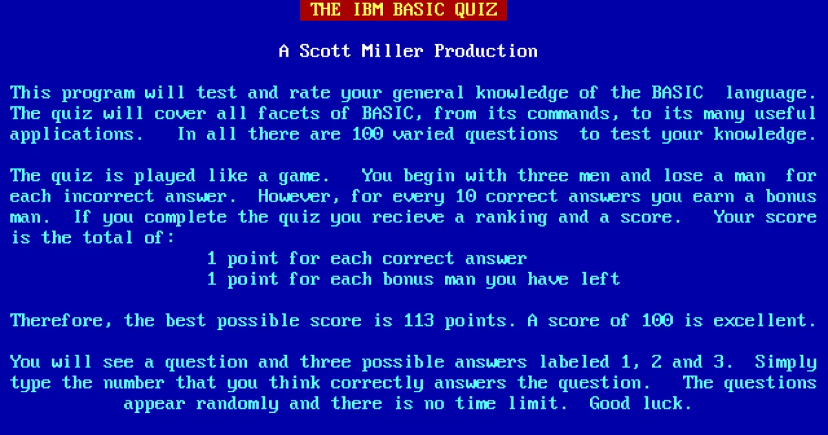 The IBM BASIC Quiz | DOS games in browser